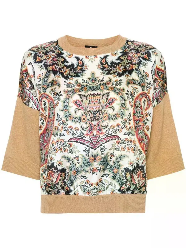 Etro Floral Print Silk Panelled Jumper - Neutrals