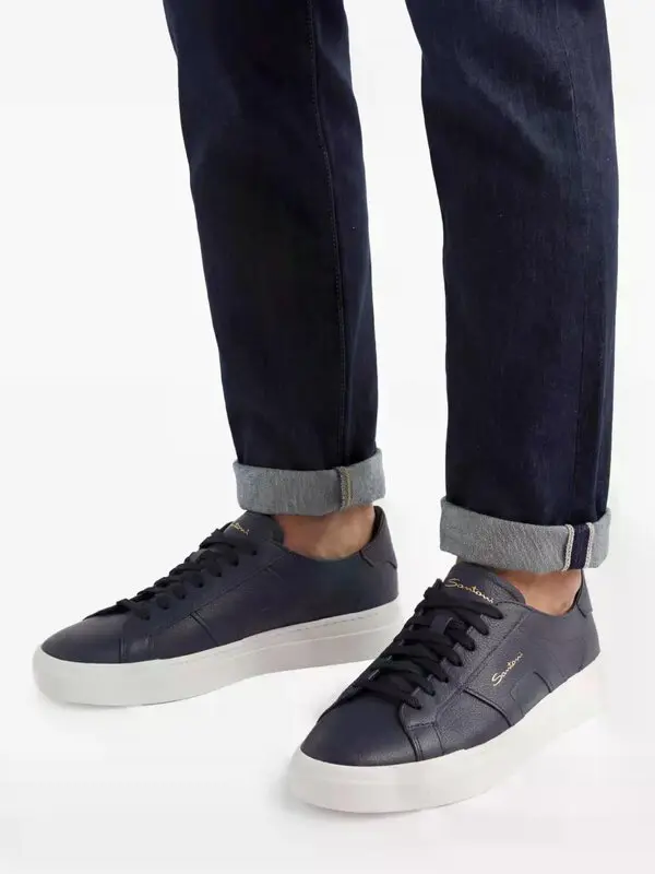 Santoni Grained Leather Sneakers - Blue