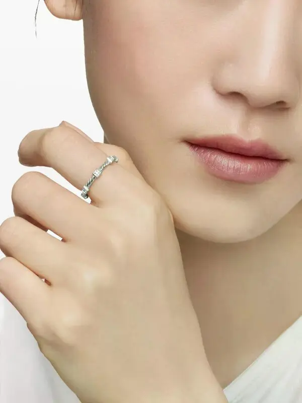 David Yurman 18kt White Gold Diamond Stack Ring - Silver