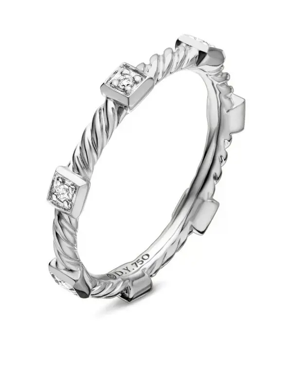 David Yurman 18kt White Gold Diamond Stack Ring - Silver