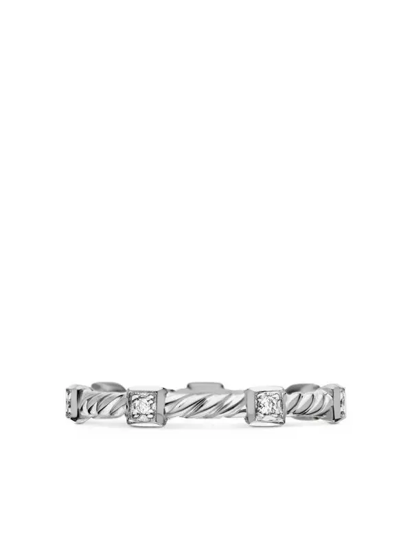 David Yurman 18kt White Gold Diamond Stack Ring - Silver