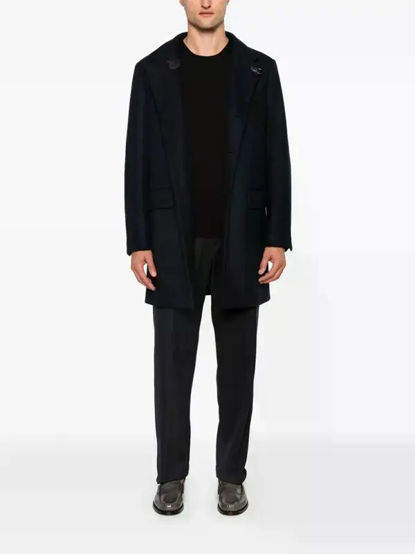 FAY Single-breasted Fleece Coat - Blue