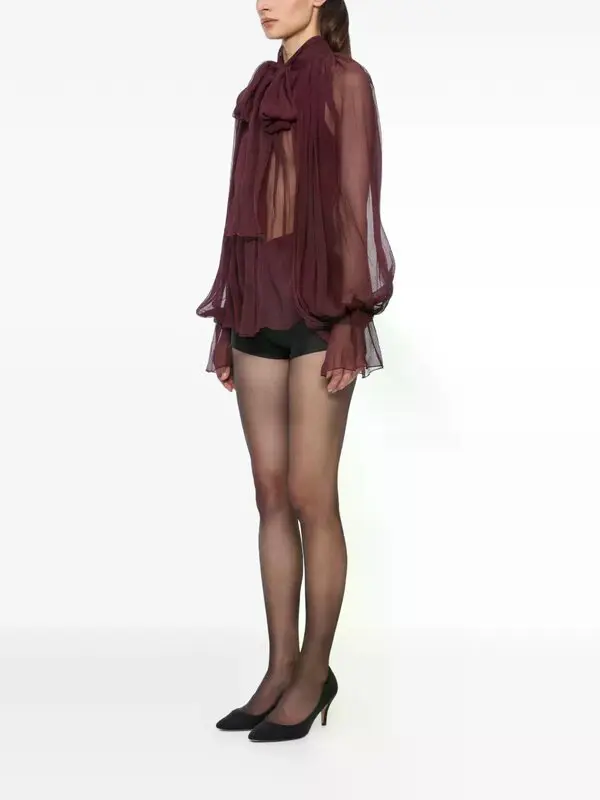 ATU BODY COUTURE Burgundy Silk Semi-sheer Tie-neck Blouse