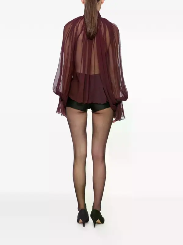 ATU BODY COUTURE Burgundy Silk Semi-sheer Tie-neck Blouse