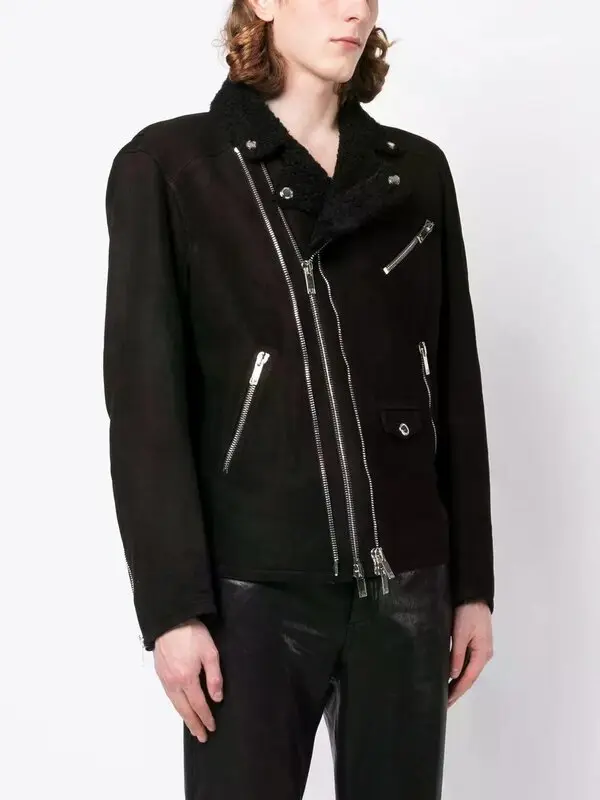 LES HOMMES Suede Biker Jacket With Faux Shearling