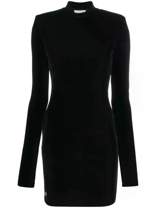 Philipp Plein Logo-plaque Velvet Minidress - Black
