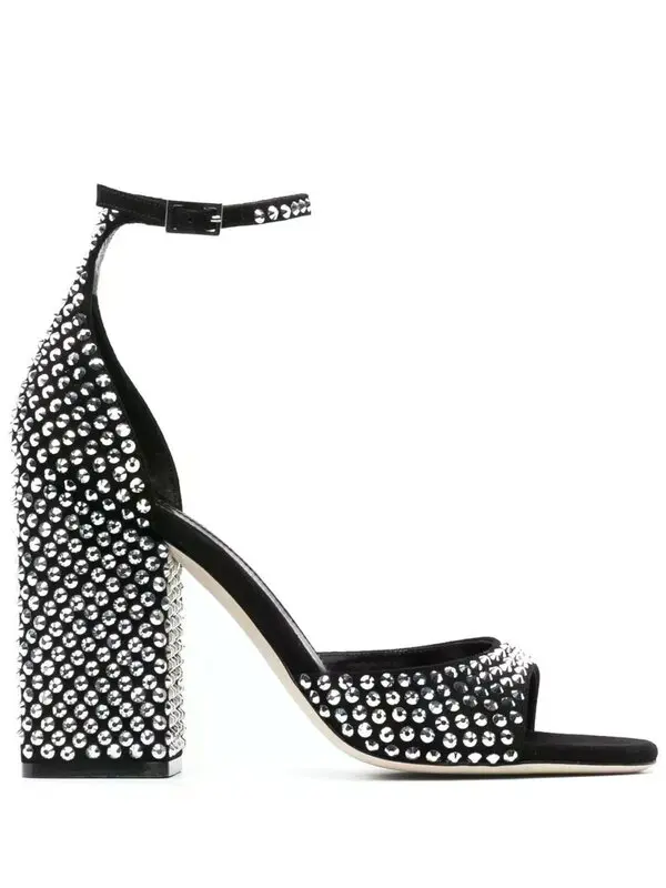 Paris Texas Holly Fiona Crystal Embellished Suede Sandals - Black
