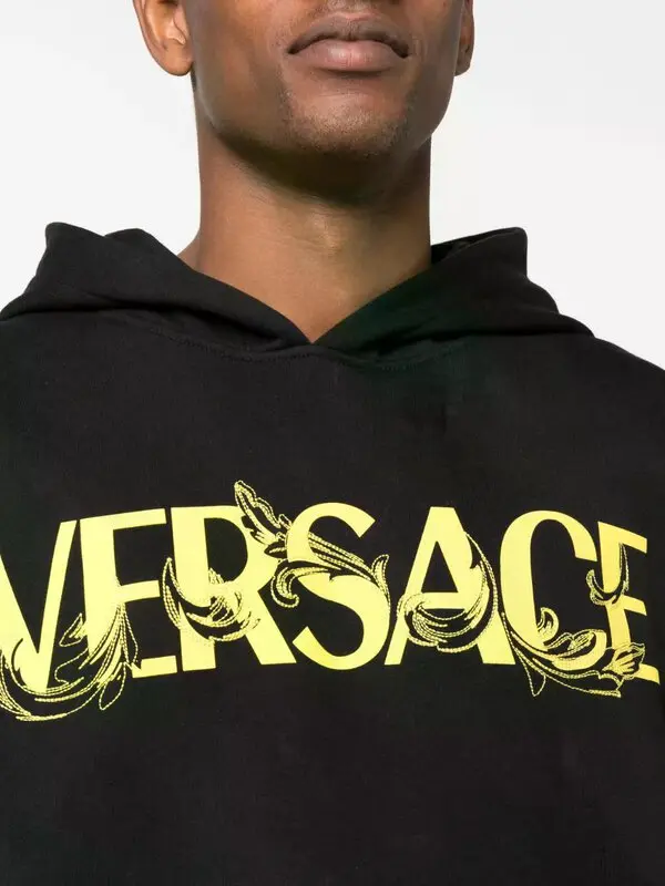 Versace Logo Print Cotton Hoodie - Black