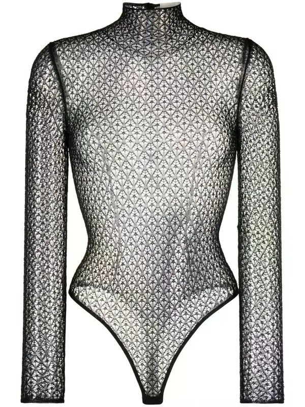 Khaite Diamond-lace Mock Neck Bodysuit - Black