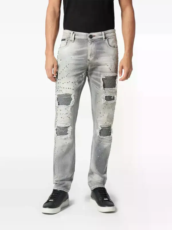 Philipp Plein Studded Distressed Jeans