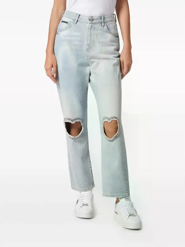 Philipp Plein Heart Patch Embellished Straight Leg Jeans - Blue