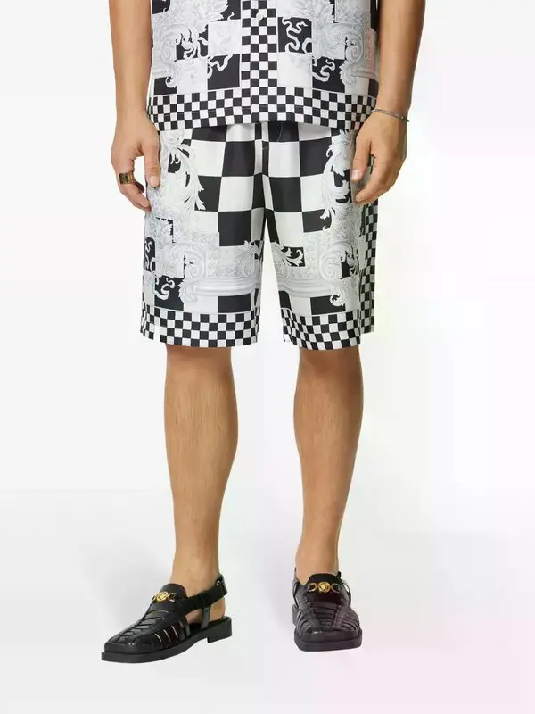 Versace Barocco Check-print Silk Shorts - Black