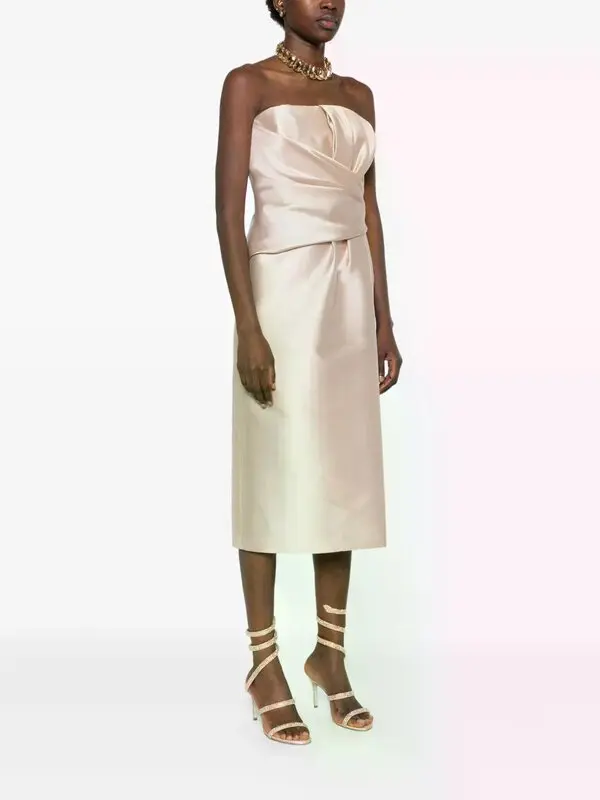 Alberta Ferretti Strapless Satin Midi Dress