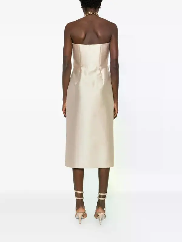 Alberta Ferretti Strapless Satin Midi Dress