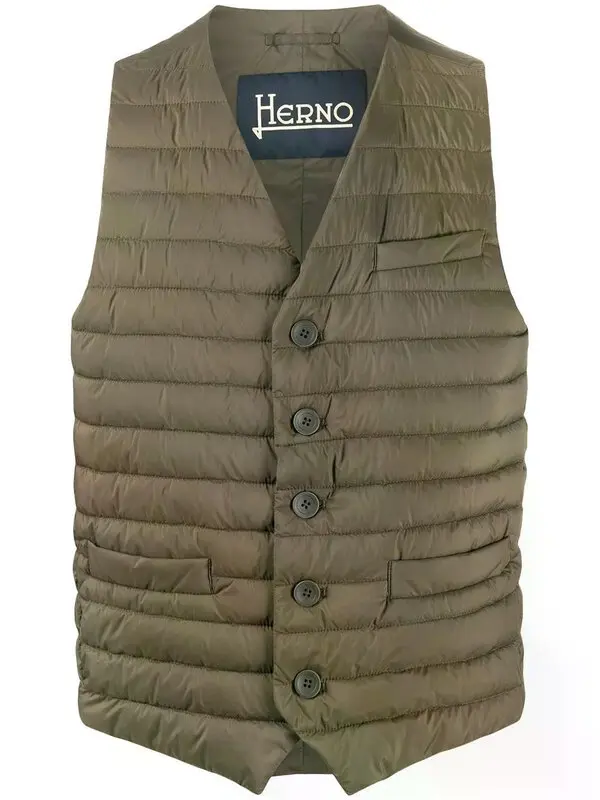 Herno Quilted V-neck Gilet - Green