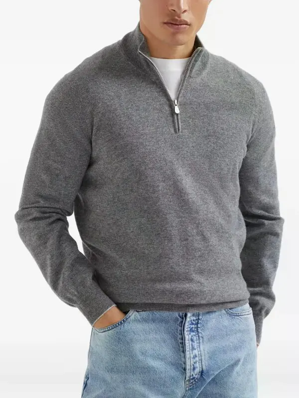 Brunello Cucinelli Cashmere Quarter Zip Sweater - Grey