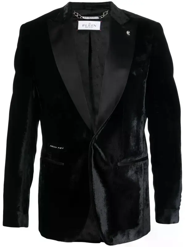 Philipp Plein Single-breasted Velvet Blazer - Black