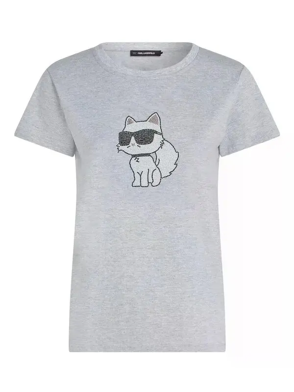 Karl Lagerfeld Ikon Choupette Rhinestone T-shirt - Grey