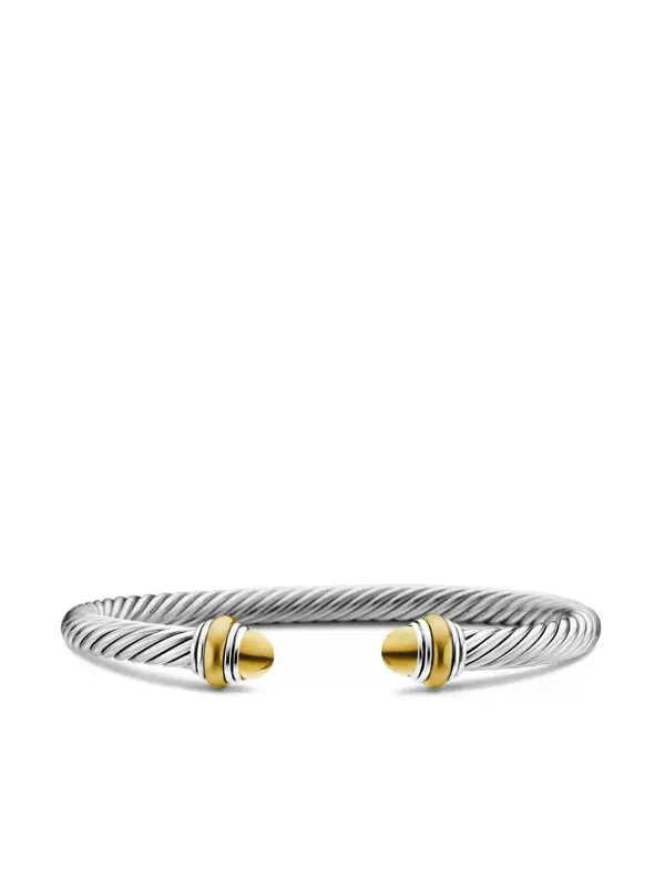 David Yurman 14kt Yellow Gold And Sterling Classic Cable Cuff Bracelet - Silver