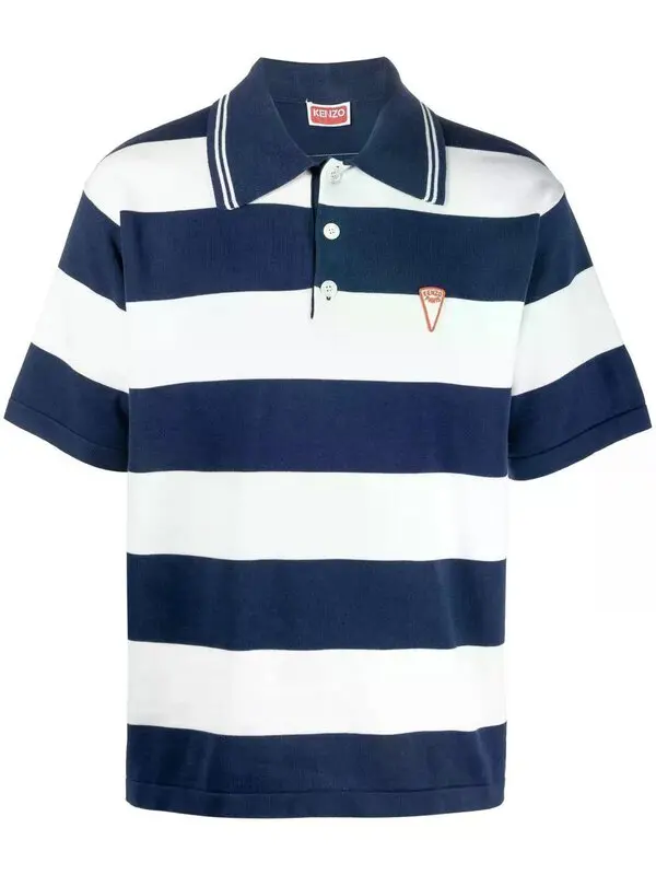 Kenzo Embroidered Logo Striped Polo Shirt - Blue