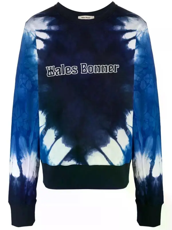WALES BONNER Tie-dye Logo Embroidered Sweatshirt - Blue
