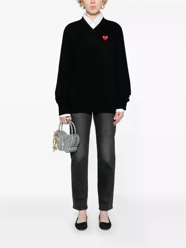 Play Comme Des Garcon V-neck Wool Jumper With Heart Patch