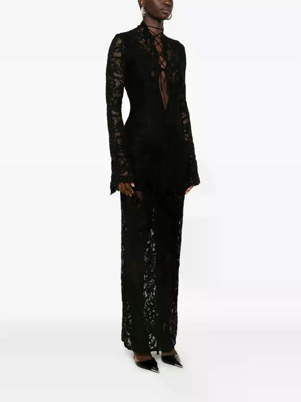 MANURI Lace Maxi Dress With Drawstring Fastening - Black