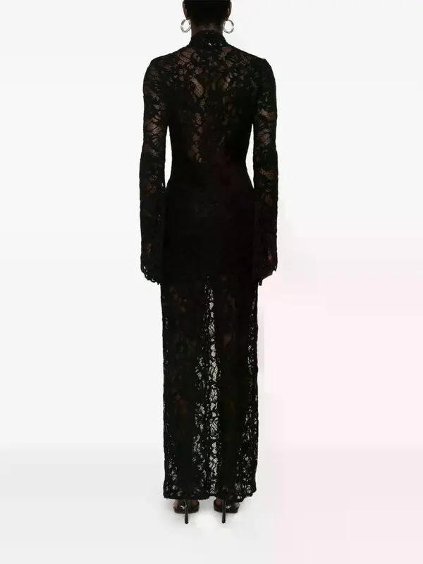 MANURI Lace Maxi Dress With Drawstring Fastening - Black