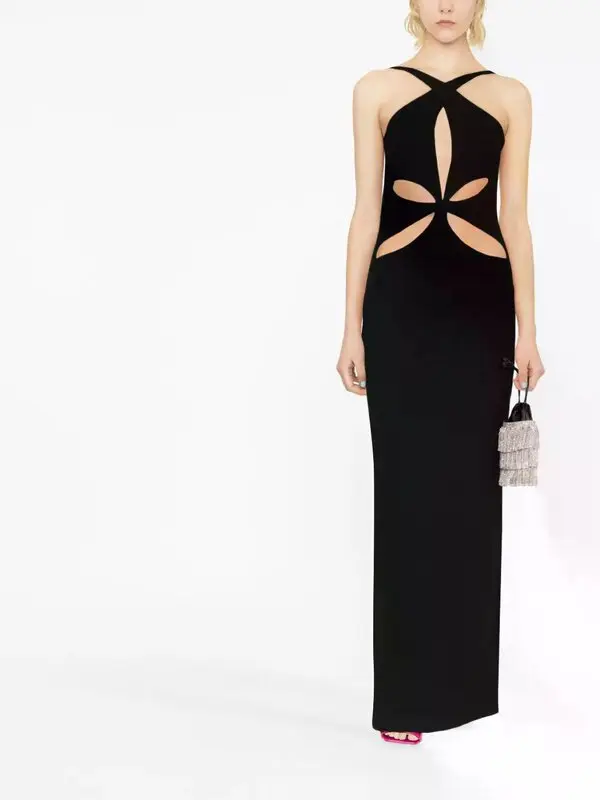 MONOT Cut-out Halterneck Maxi Dress - Black