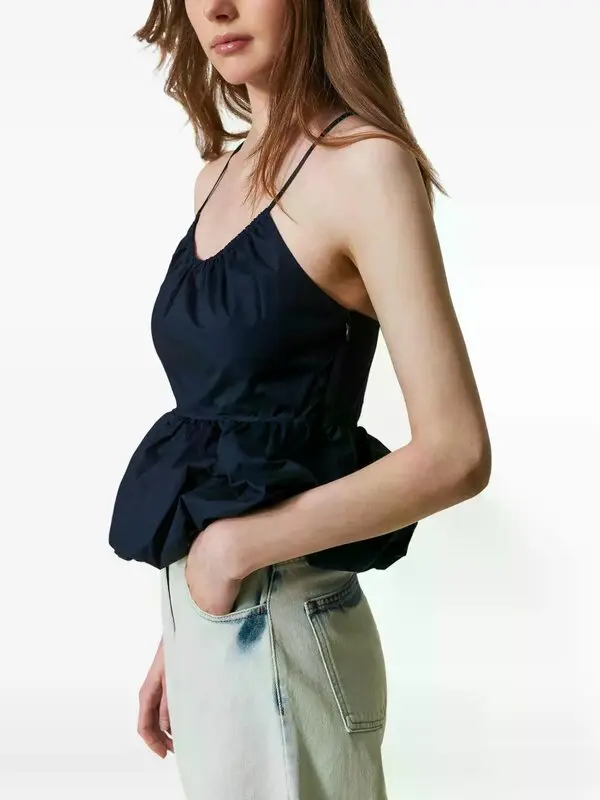 TWINSET Poplin Flounce Top With Criss-cross Straps - Blue