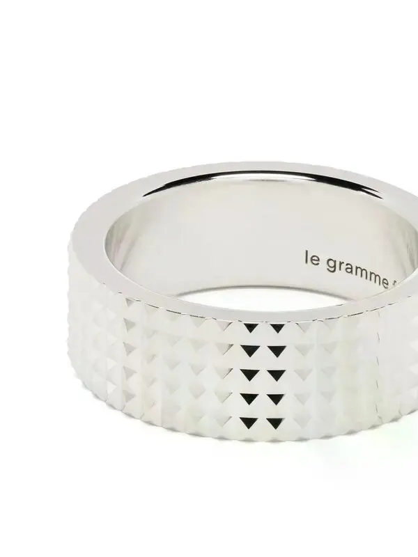 Le Gramme Guilloché Pyramid Ribbon Ring In Sterling