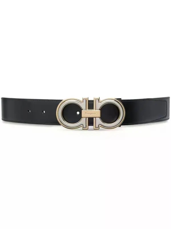 FERRAGAMO Reversible Gancini Leather Belt - Black