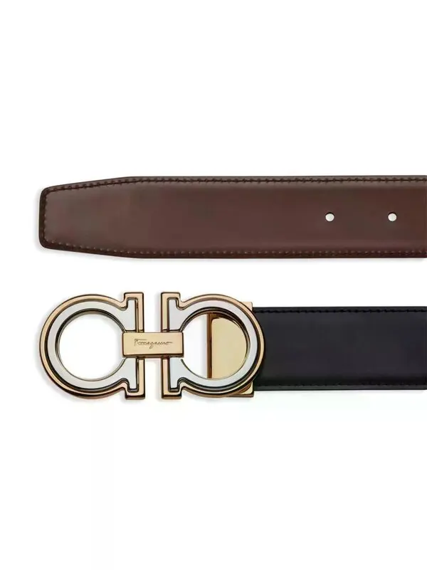 FERRAGAMO Reversible Gancini Leather Belt - Black