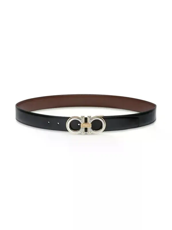 FERRAGAMO Reversible Gancini Leather Belt - Black