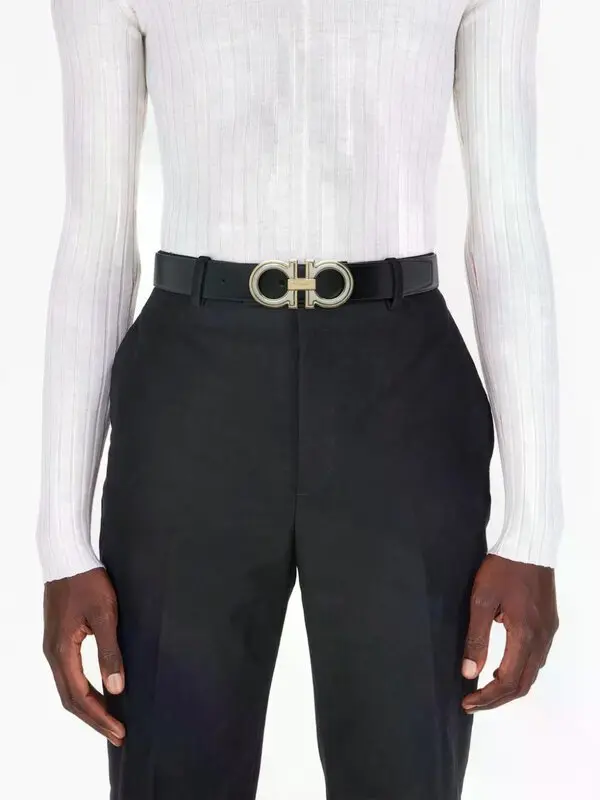 FERRAGAMO Reversible Gancini Leather Belt - Black