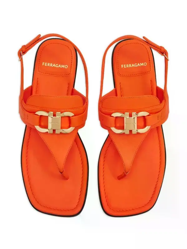 FERRAGAMO Gancini Leather Flat Sandals - Orange