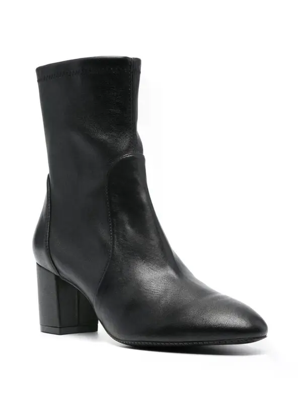 STUART WEITZMAN Calf Leather Almond Toe Sock-style Ankle Boots - Black