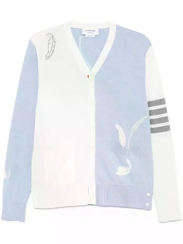 Thom Browne Feather-intarsia Cotton Cardigan - Blue
