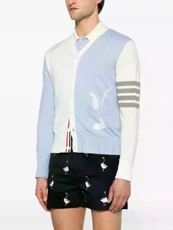 Thom Browne Feather-intarsia Cotton Cardigan - Blue