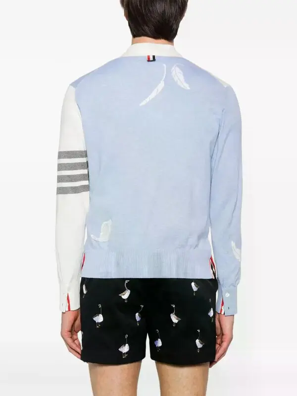 Thom Browne Feather-intarsia Cotton Cardigan - Blue