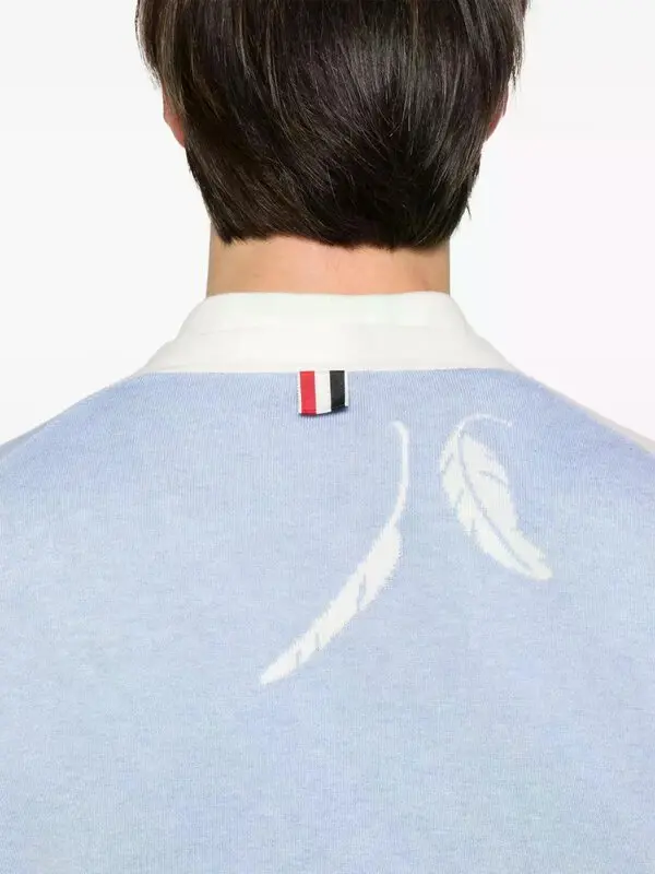 Thom Browne Feather-intarsia Cotton Cardigan - Blue