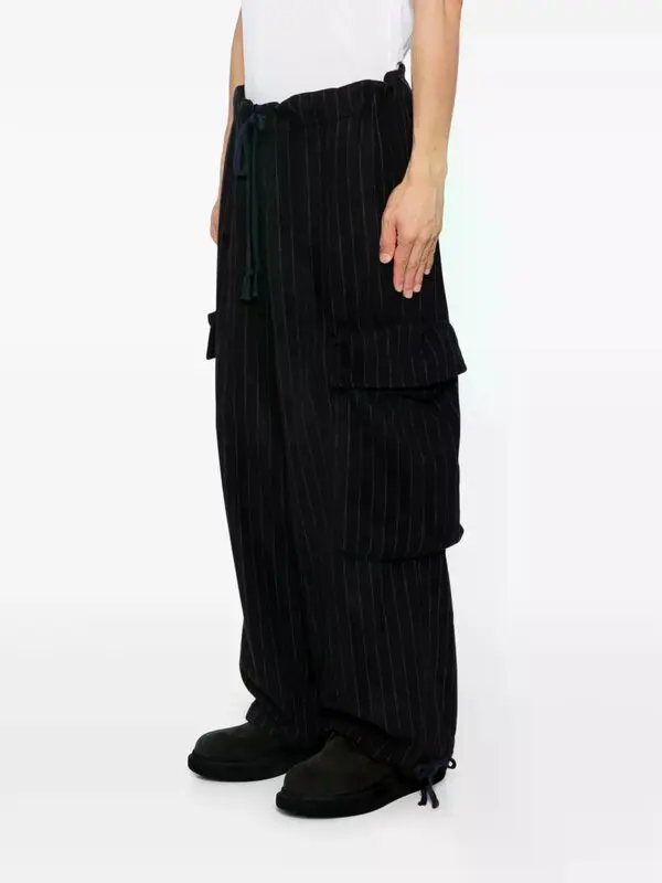 GREG LAUREN Pinstriped Wool Blend Wide Leg Trousers