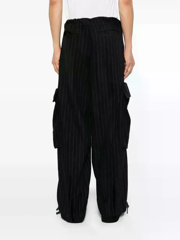 GREG LAUREN Pinstriped Wool Blend Wide Leg Trousers