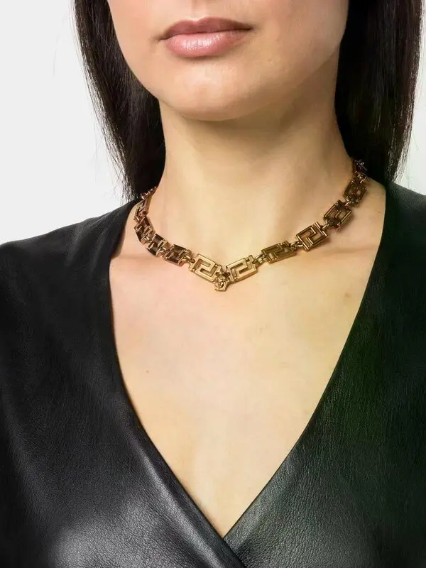 Versace Greca Necklace With Medusa Charm - Gold