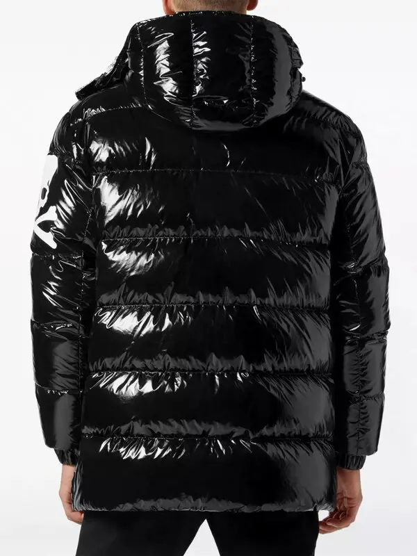 Philipp Plein Padded High-shine Coat With Skull Print And Detachable Hood