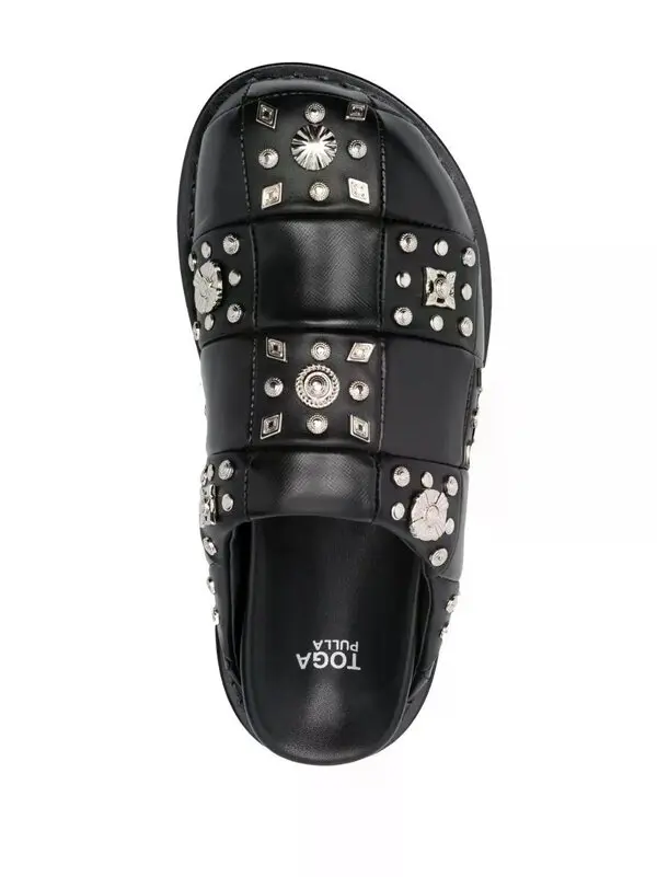 Toga Stud-embellished Leather Clogs - Black