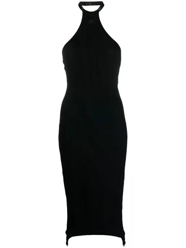 COURREGES Ribbed-knit Halterneck Dress - Black