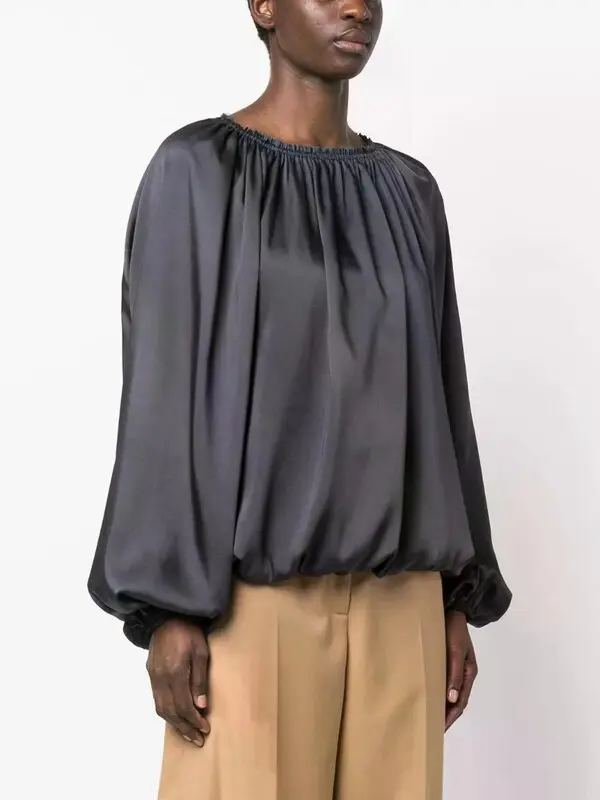 BLANCA VITA Satin Finish Ruched Blouse - Grey