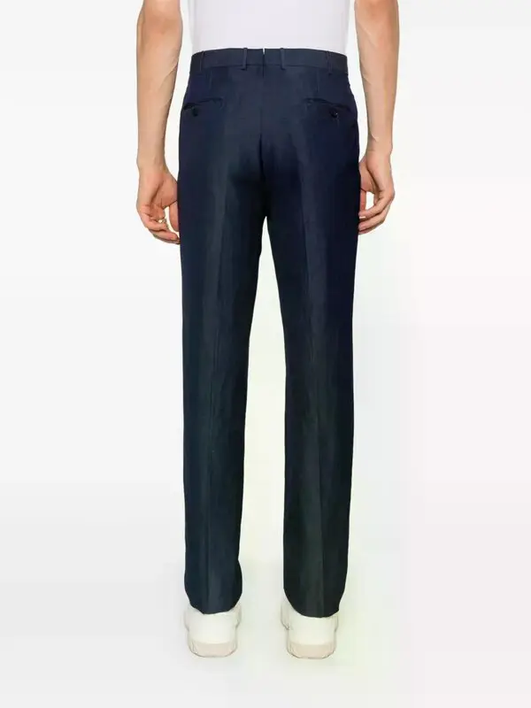 Zegna Navy Linen-wool Blend Straight-leg Trousers
