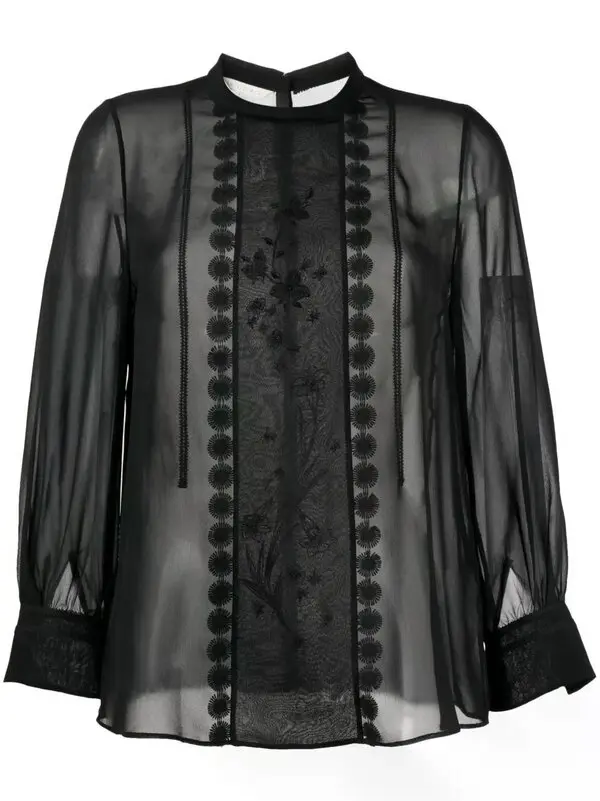 Shiatzy Chen Mulberry Silk Lace-appliqué Shirt - Black